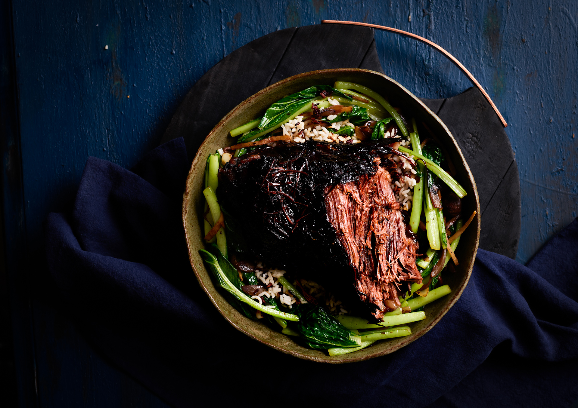 BRAISED AND GLAZED STICKY GINGER SILVERSIDE WITH CHINESE BROCCOLI AND ...